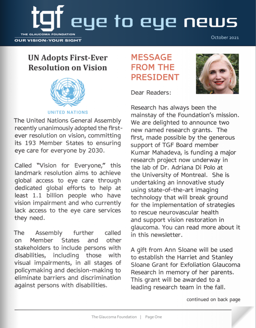 Eye to Eye Newsletter - The Glaucoma Foundation